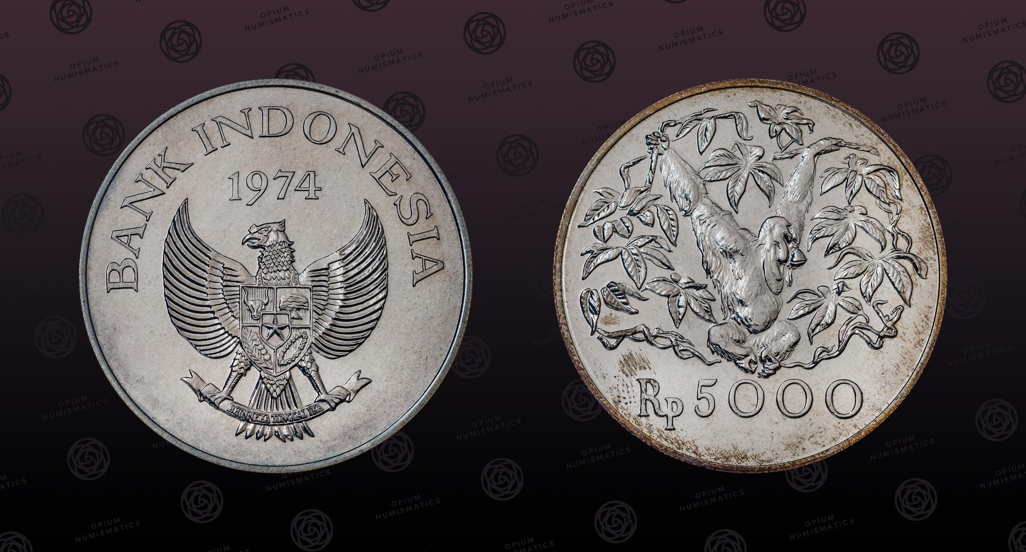 INDONESIA, Silver, 5000 Rupiah, 1974, Mint Strike, KM# 40 (Schön #30 ...